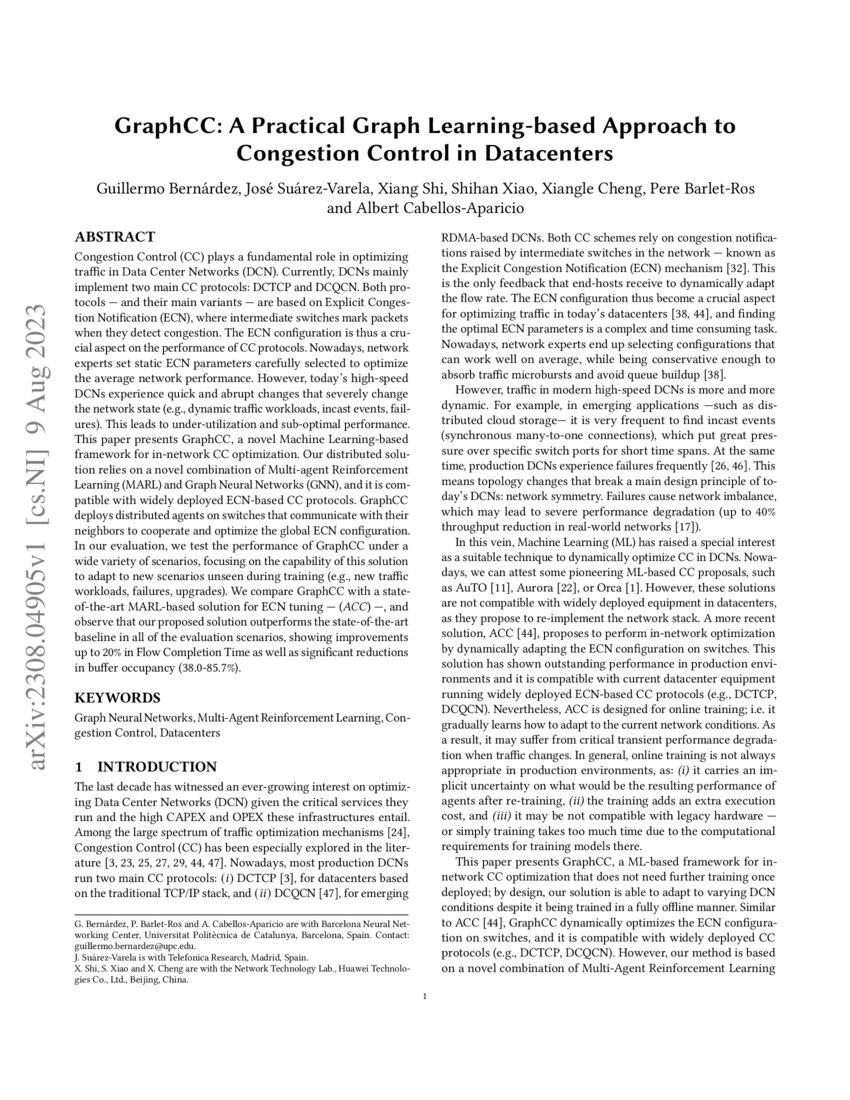 Graphcc A Practical Graph Learning Based Approach To Congestion Control In Datacenters Deepai