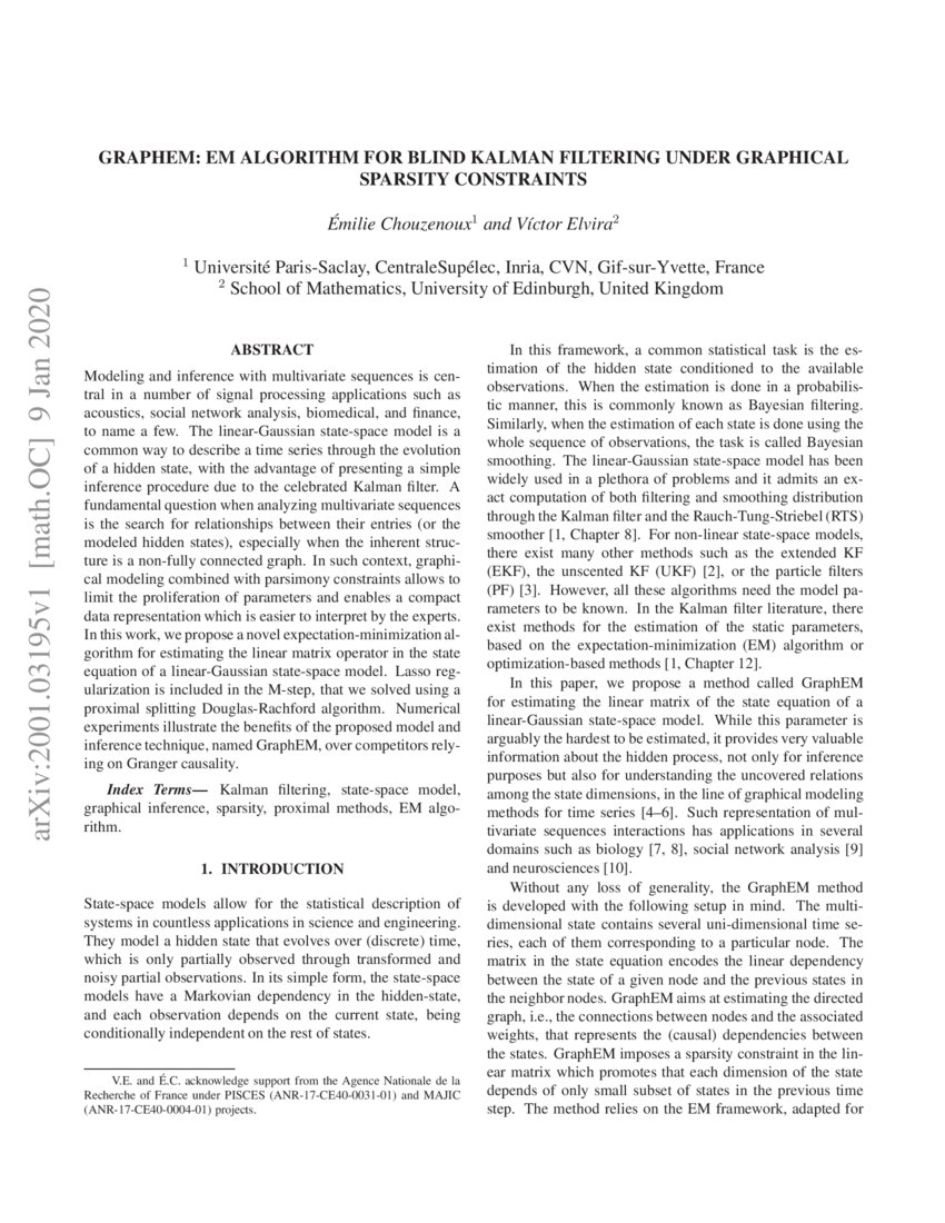 Graphem Em Algorithm For Blind Kalman Filtering Under Graphical