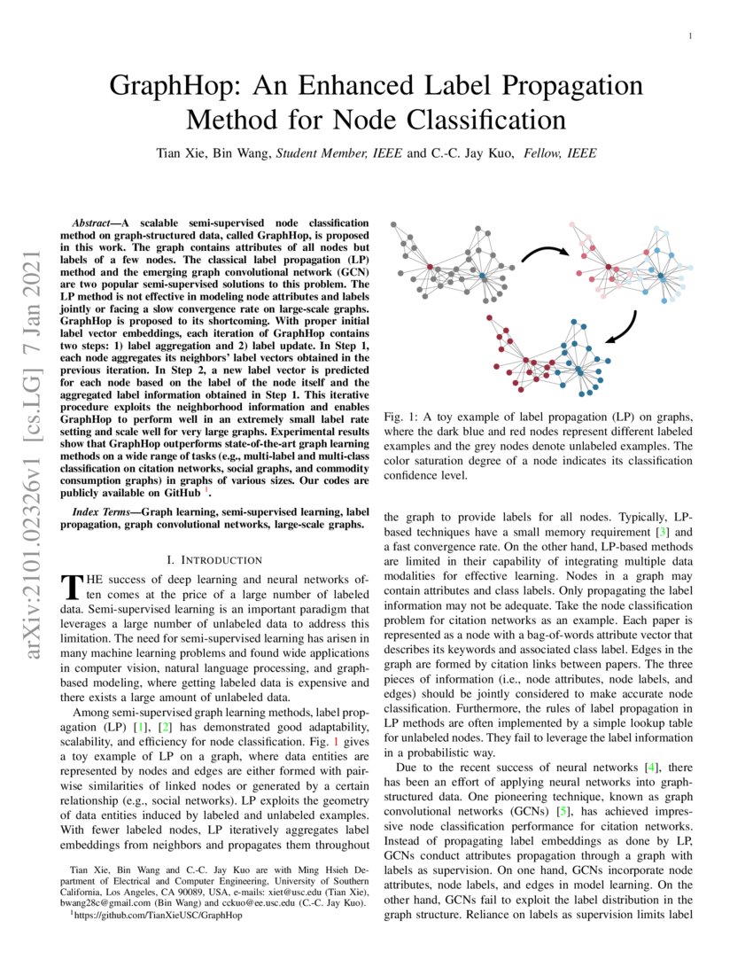 GraphHop: An Enhanced Label Propagation Method for Node Classification | DeepAI