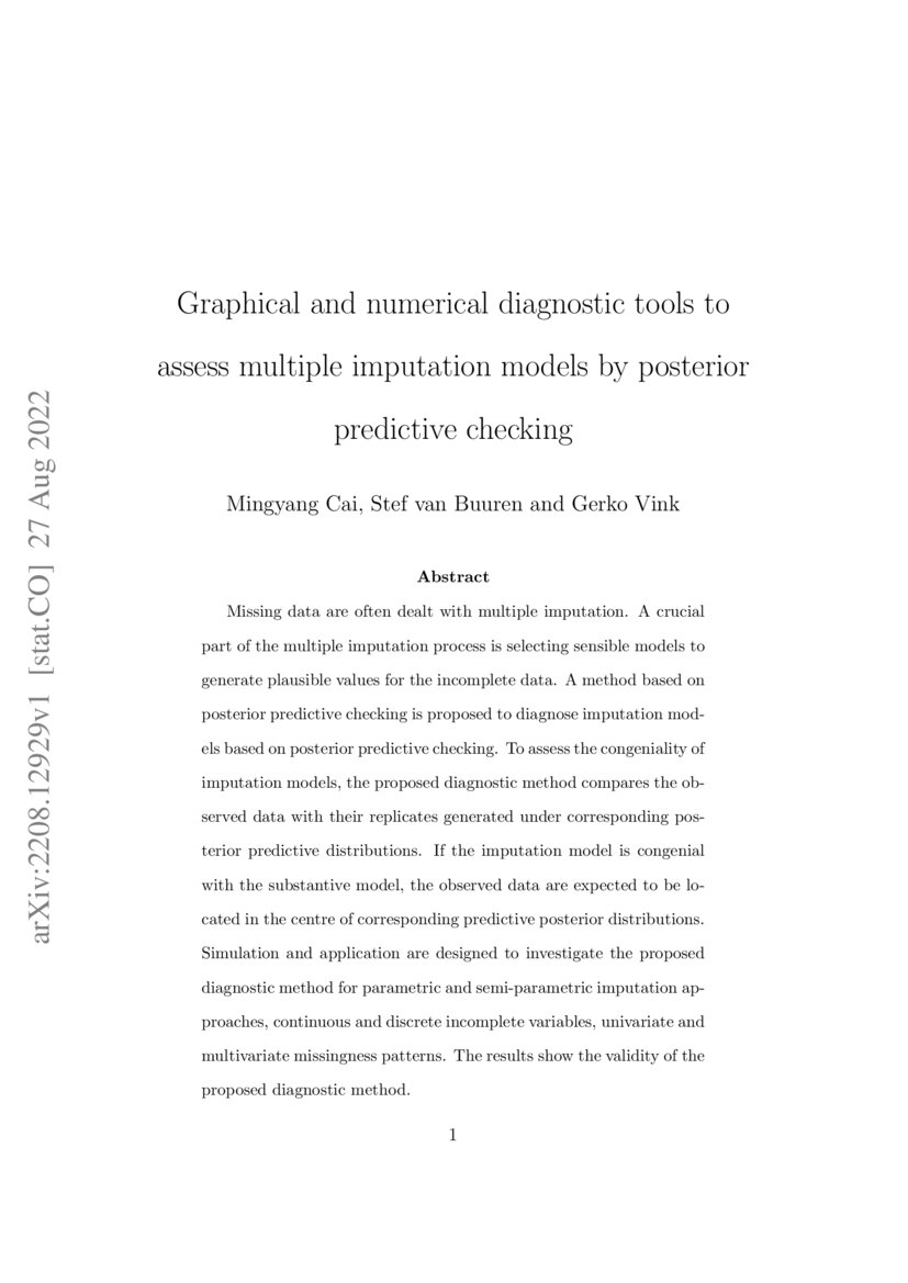 Graphical and numerical diagnostic tools to assess multiple imputation models by posterior ...