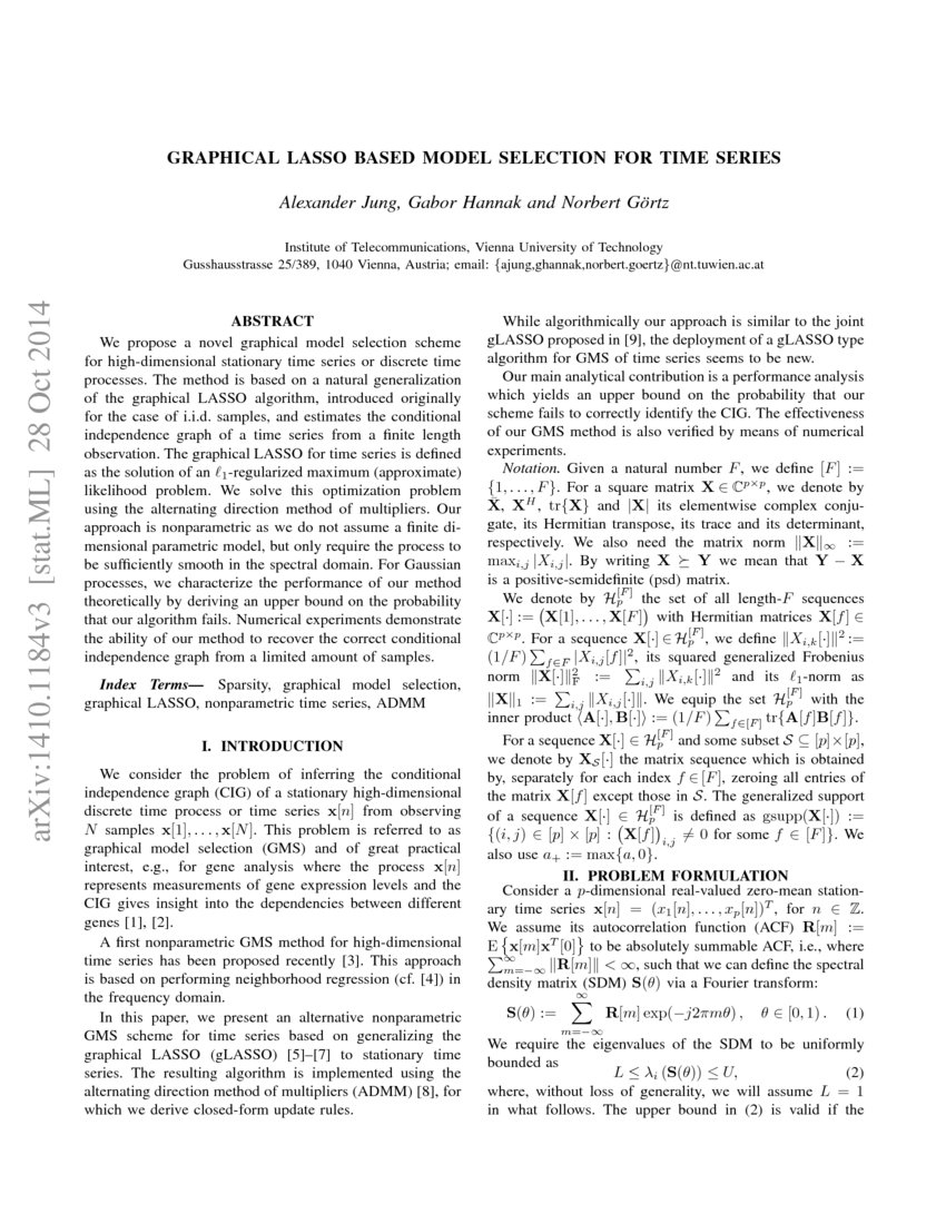 Graphical LASSO Based Model Selection for Time Series | DeepAI