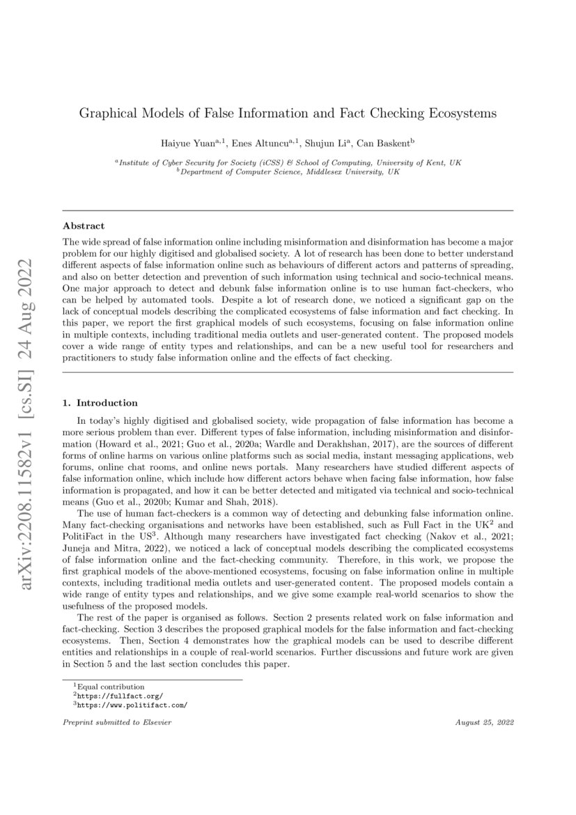 Graphical Models of False Information and Fact Checking Ecosystems | DeepAI