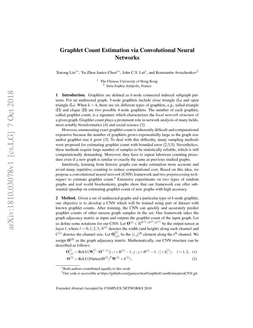 Graphlet Count Estimation Via Convolutional Neural Networks Deepai
