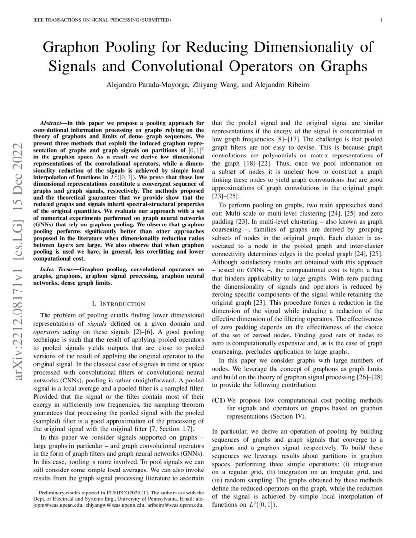 Graphon Pooling for Reducing Dimensionality of Signals and Convolutional Operators on Graphs ...