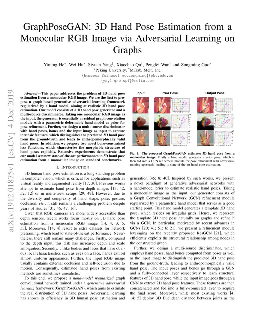 Graphposegan 3d Hand Pose Estimation From A Monocular Rgb Image Via