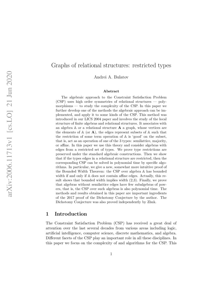 Graphs of relational structures: restricted types | DeepAI