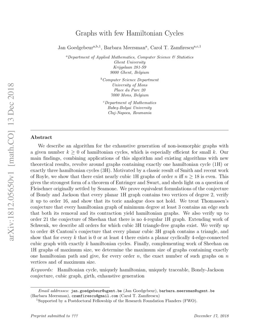 Graphs with few Hamiltonian Cycles | DeepAI