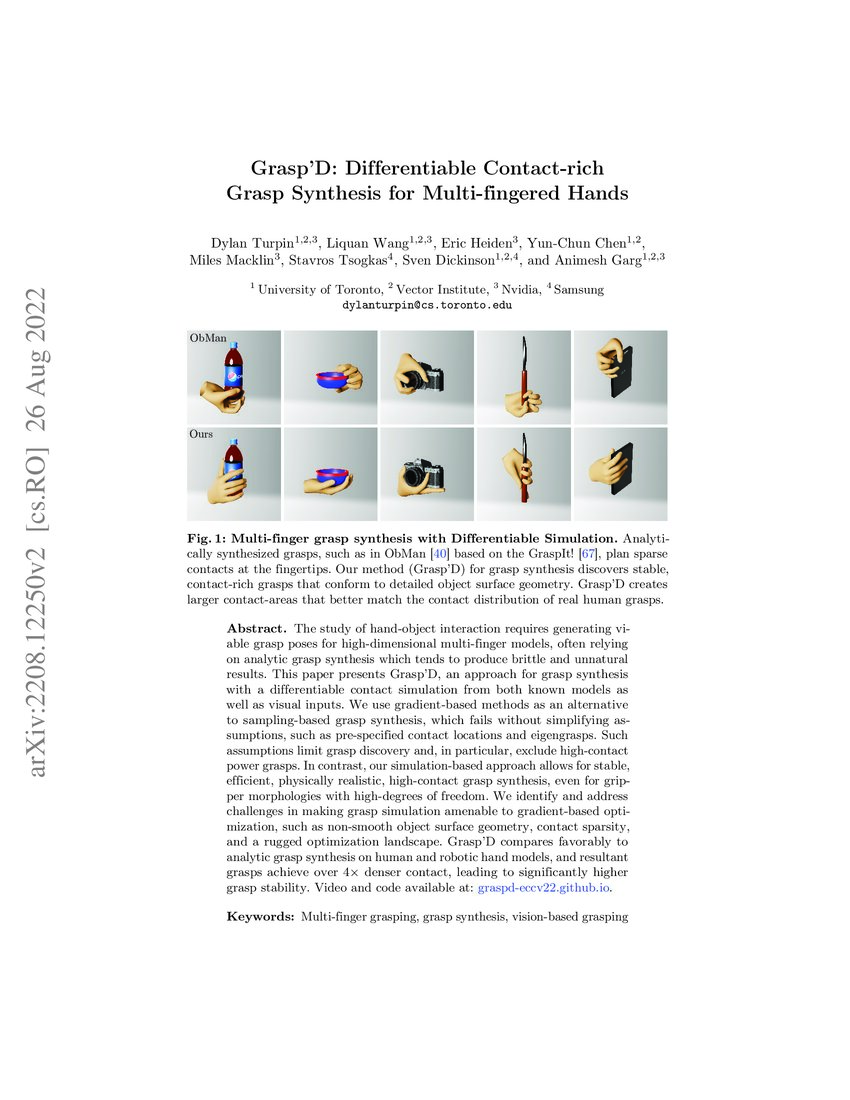 Grasp'D: Differentiable Contact-rich Grasp Synthesis for Multi-fingered Hands | DeepAI