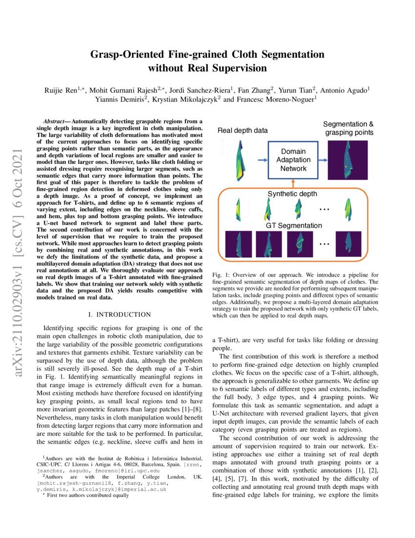 Grasp-Oriented Fine-grained Cloth Segmentation without Real Supervision | DeepAI