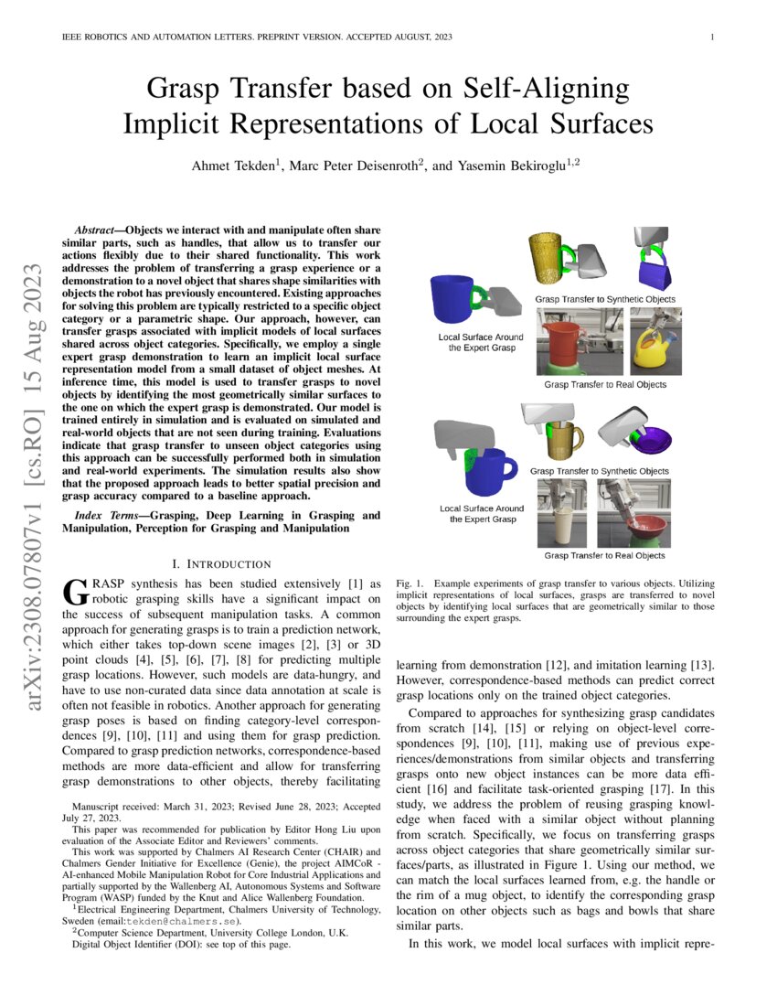 Grasp Transfer Based On Self Aligning Implicit Representations Of Local