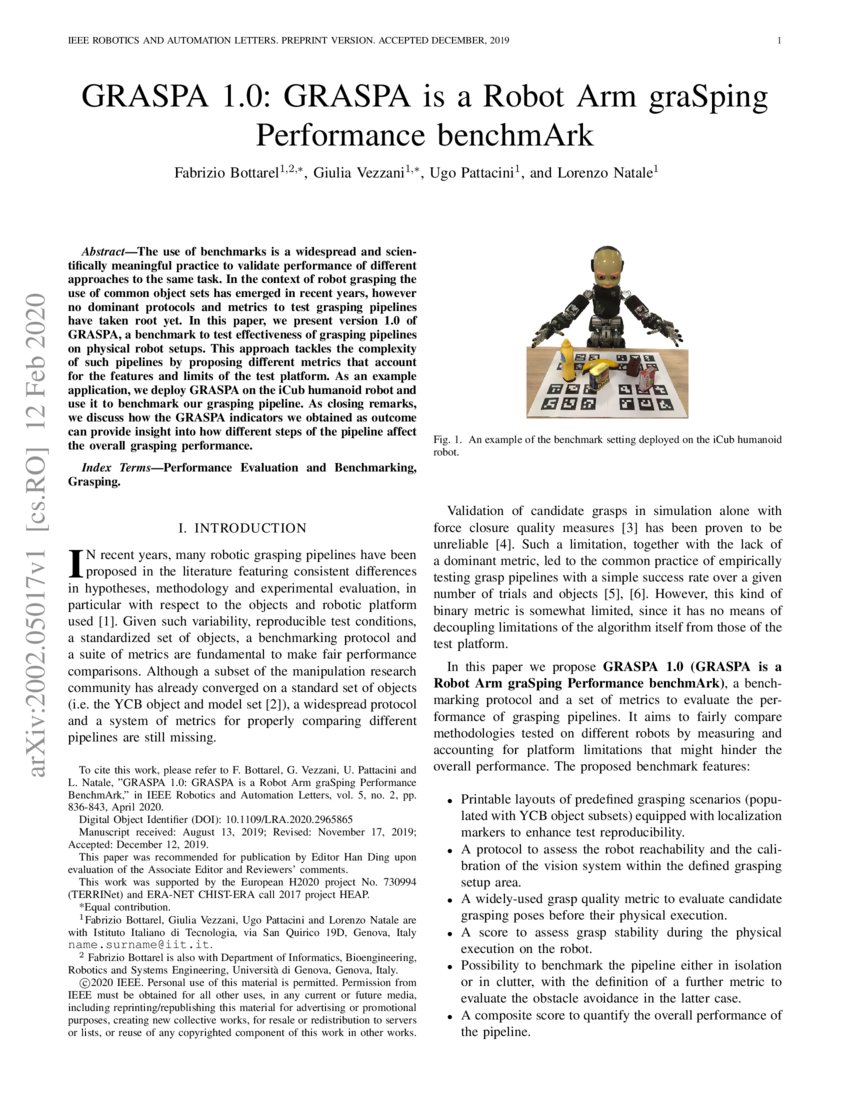 Graspa 1 0 Graspa Is A Robot Arm Grasping Performance Benchmark Deepai