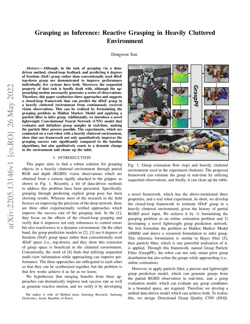 Grasping as Inference: Reactive Grasping in Heavily Cluttered Environment | DeepAI