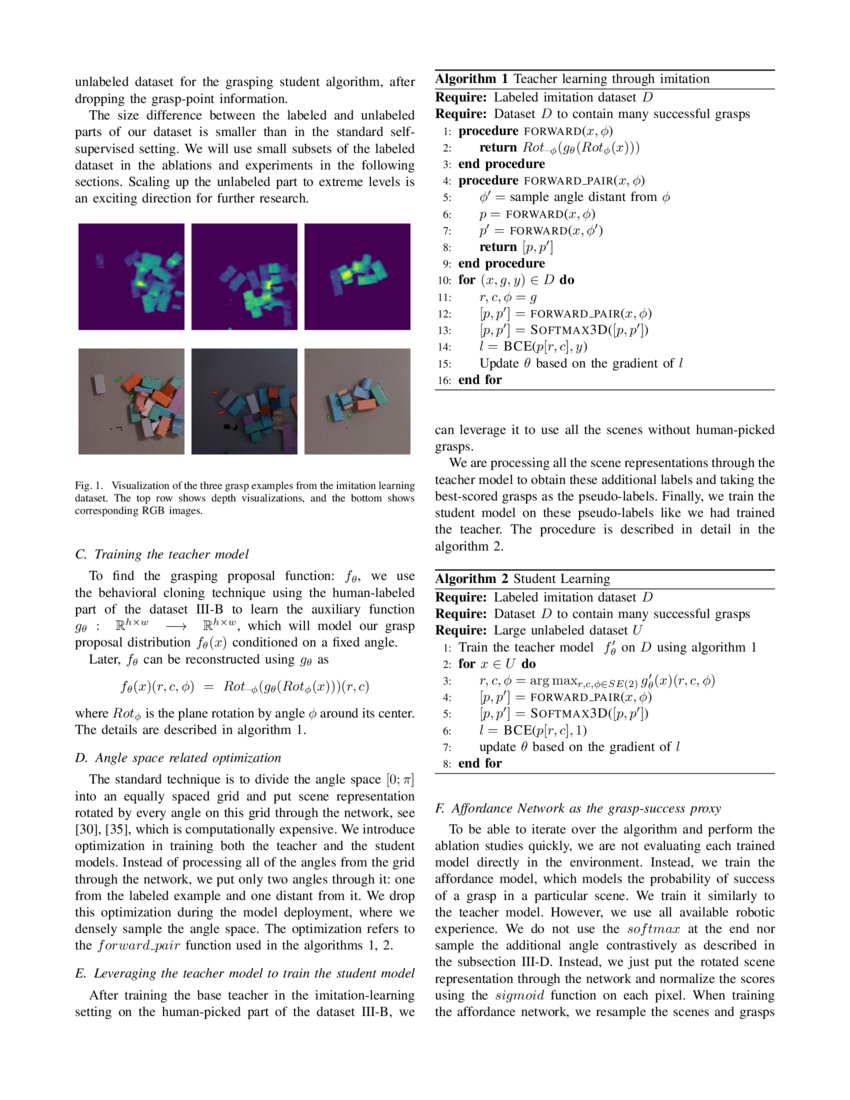 Grasping Student: semi-supervised learning for robotic manipulation ...