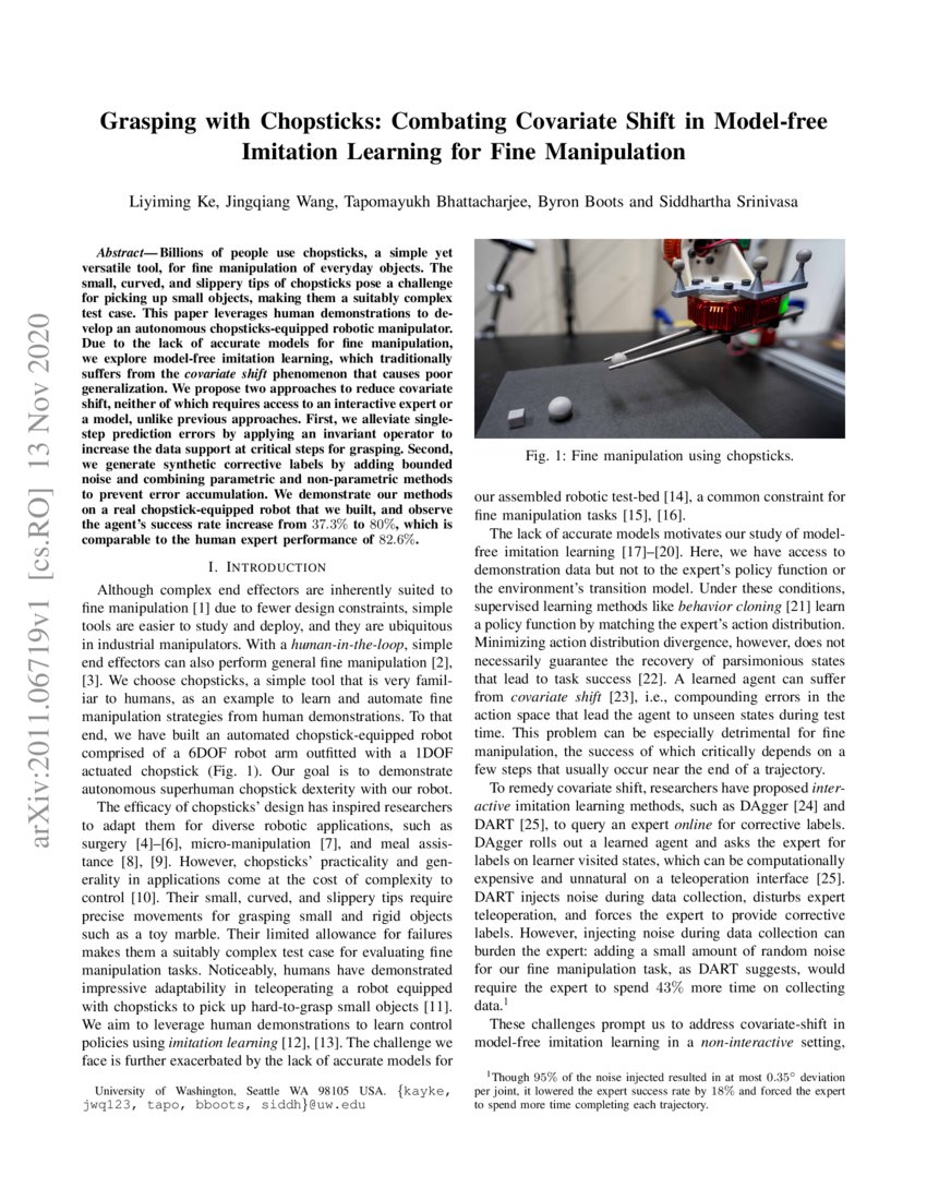 Grasping With Chopsticks Combating Covariate Shift In Model Free