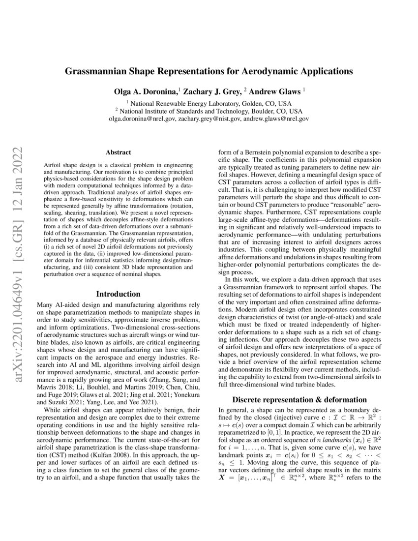 Grassmannian Shape Representations for Aerodynamic Applications | DeepAI