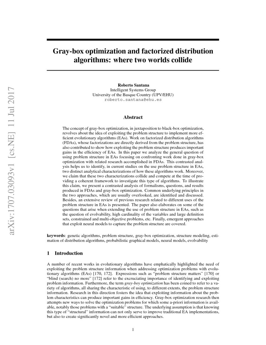 Gray-box optimization and factorized distribution algorithms: where two worlds collide | DeepAI