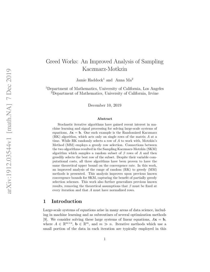 Greed Works: An Improved Analysis of Sampling Kaczmarz-Motkzin | DeepAI