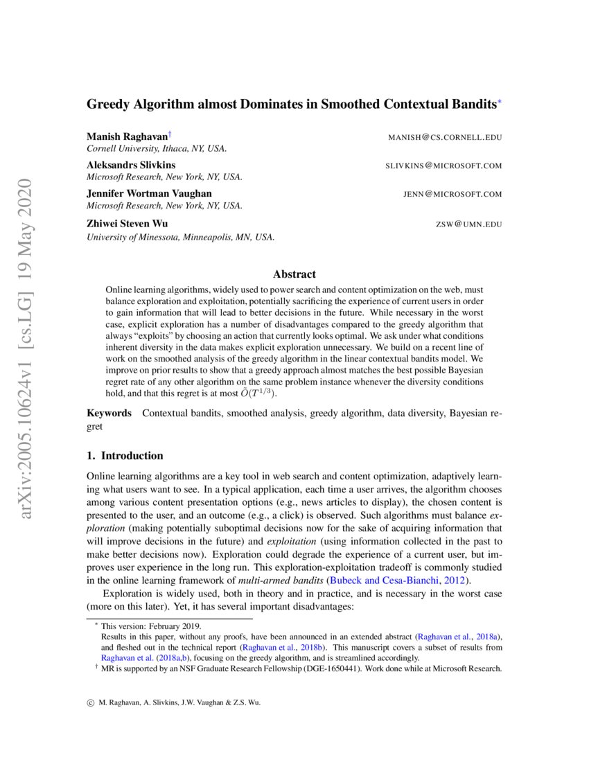Greedy Algorithm Almost Dominates In Smoothed Contextual Bandits Deepai