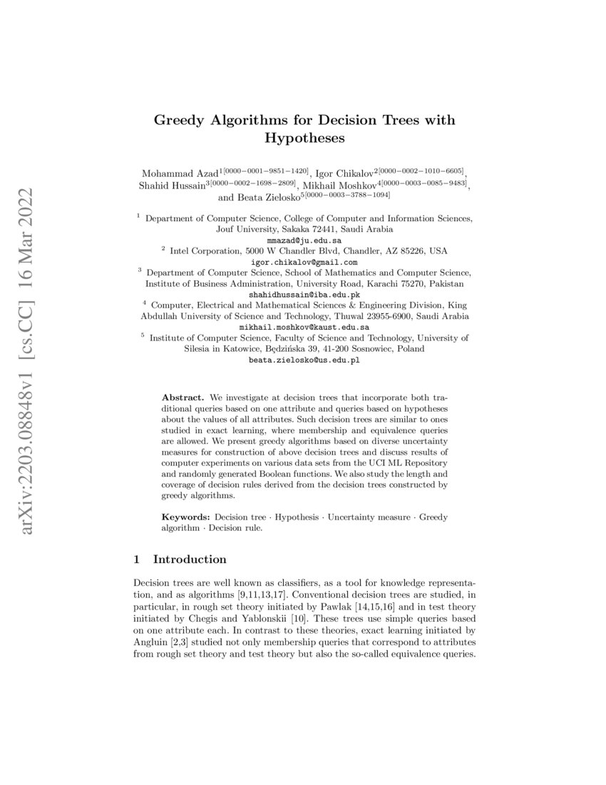 Greedy Algorithms for Decision Trees with Hypotheses | DeepAI