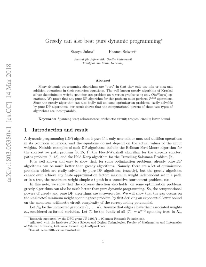 Greedy Can Also Beat Pure Dynamic Programming Deepai