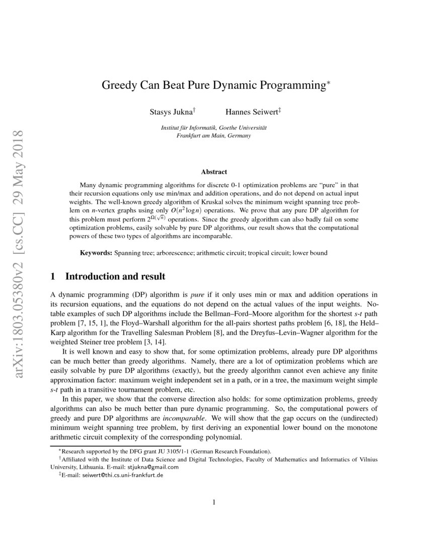 Greedy can beat pure dynamic programming | DeepAI