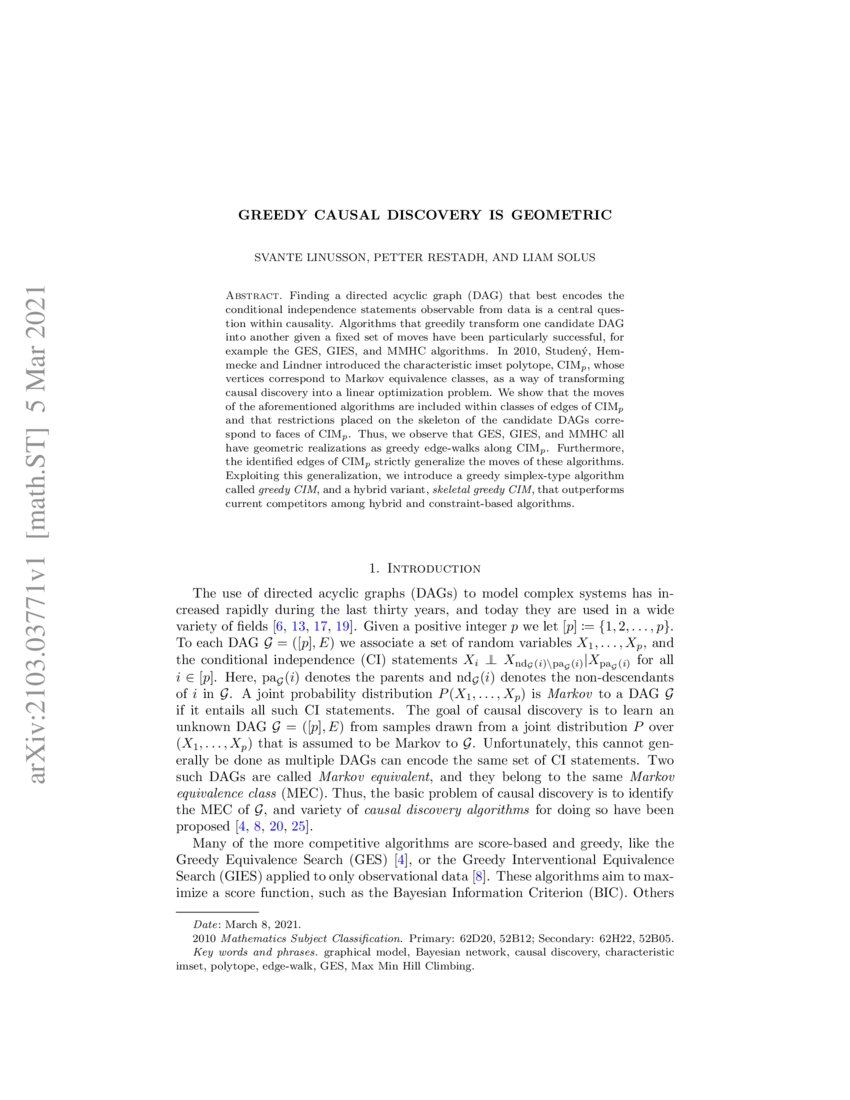 Greedy Causal Discovery Is Geometric Deepai