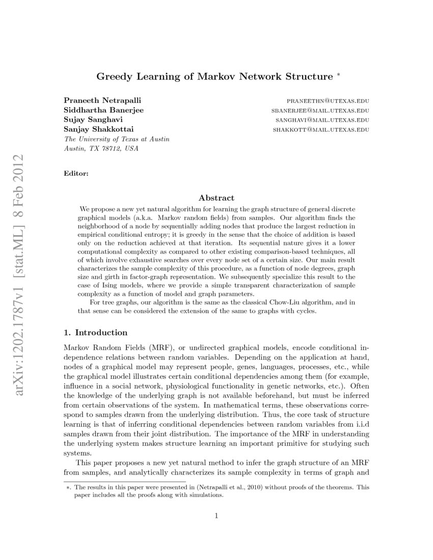 Greedy Learning of Markov Network Structure | DeepAI