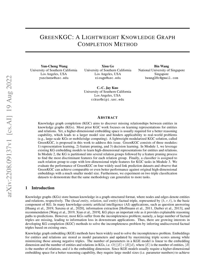 GreenKGC: A Lightweight Knowledge Graph Completion Method | DeepAI