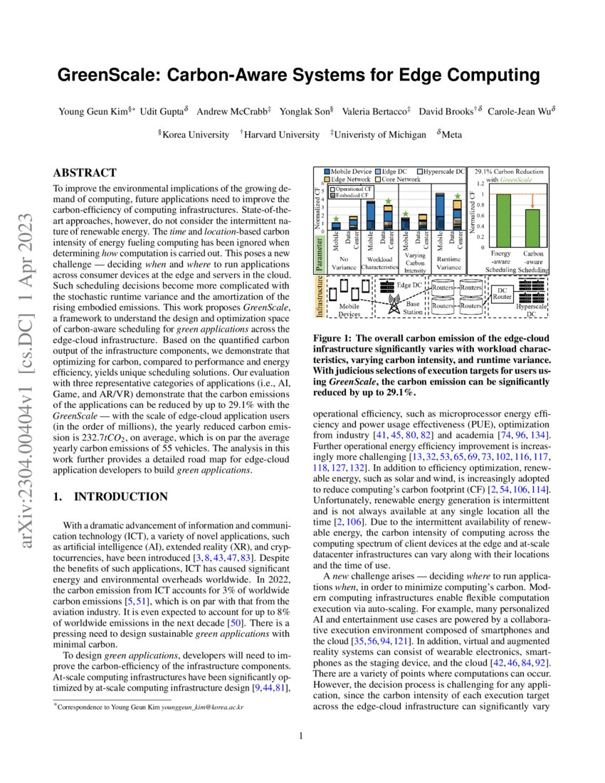 GreenScale: Carbon-Aware Systems for Edge Computing | DeepAI