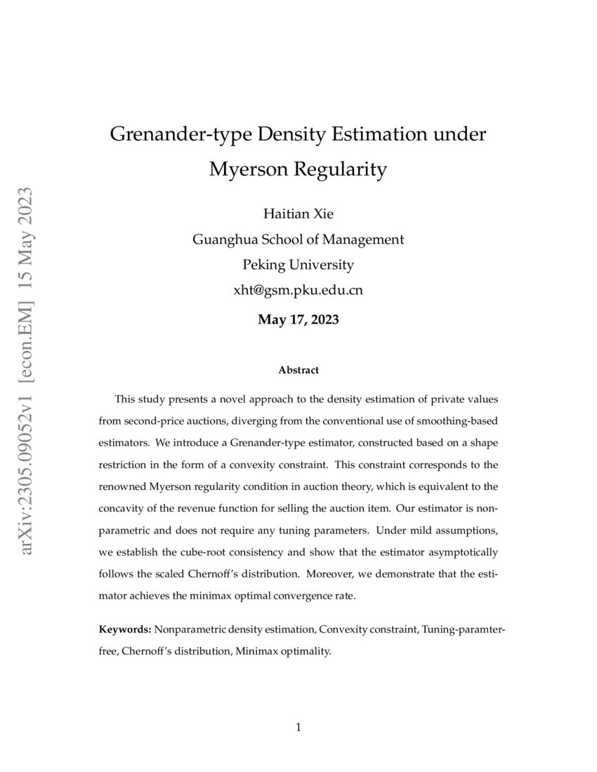 Grenander-type Density Estimation under Myerson Regularity | DeepAI