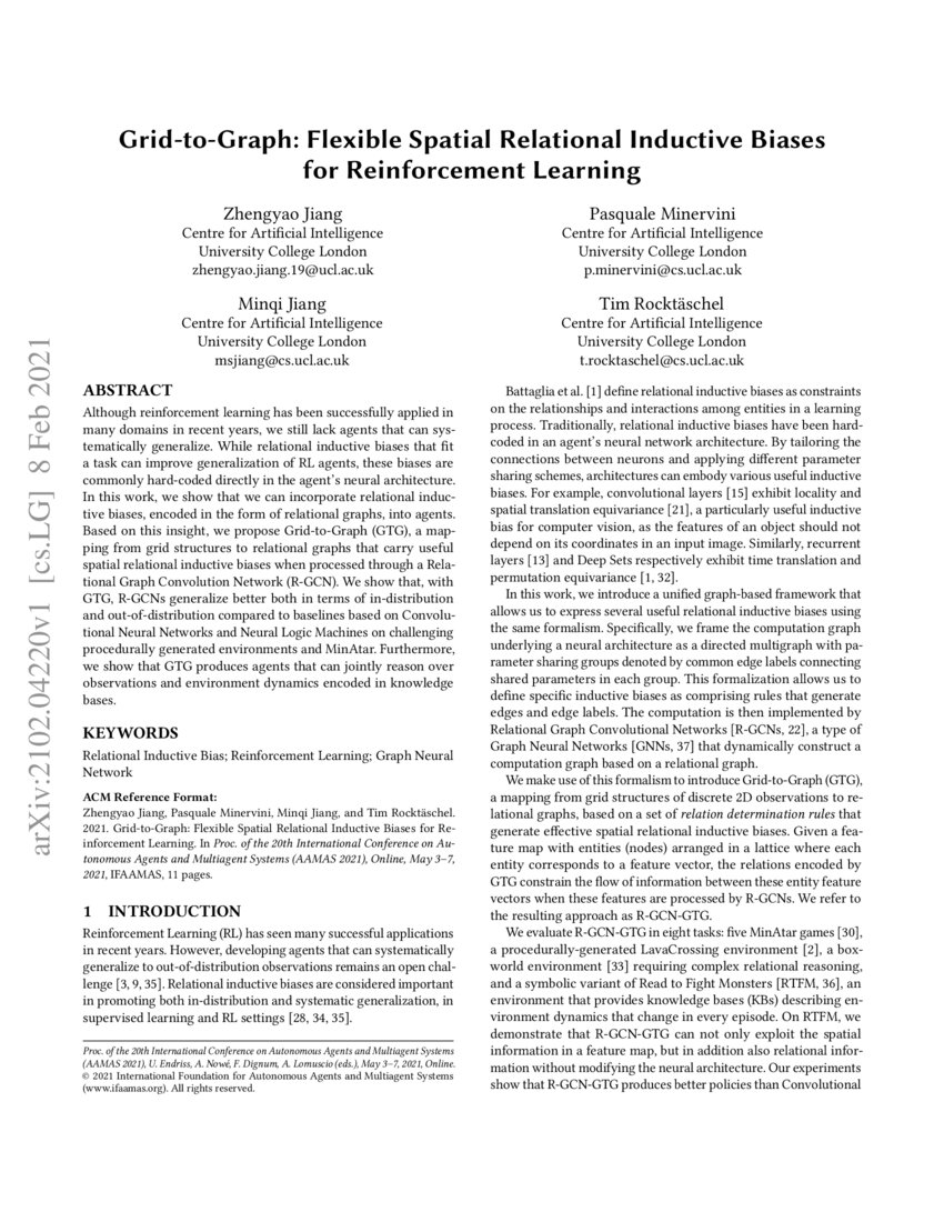 Grid To Graph Flexible Spatial Relational Inductive Biases For Reinforcement Learning Deepai 