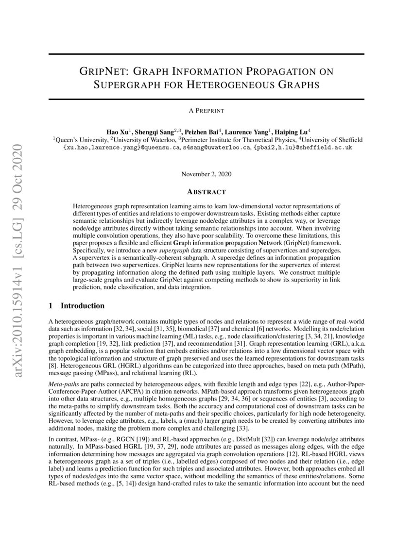 GripNet: Graph Information Propagation on Supergraph for Heterogeneous Graphs | DeepAI