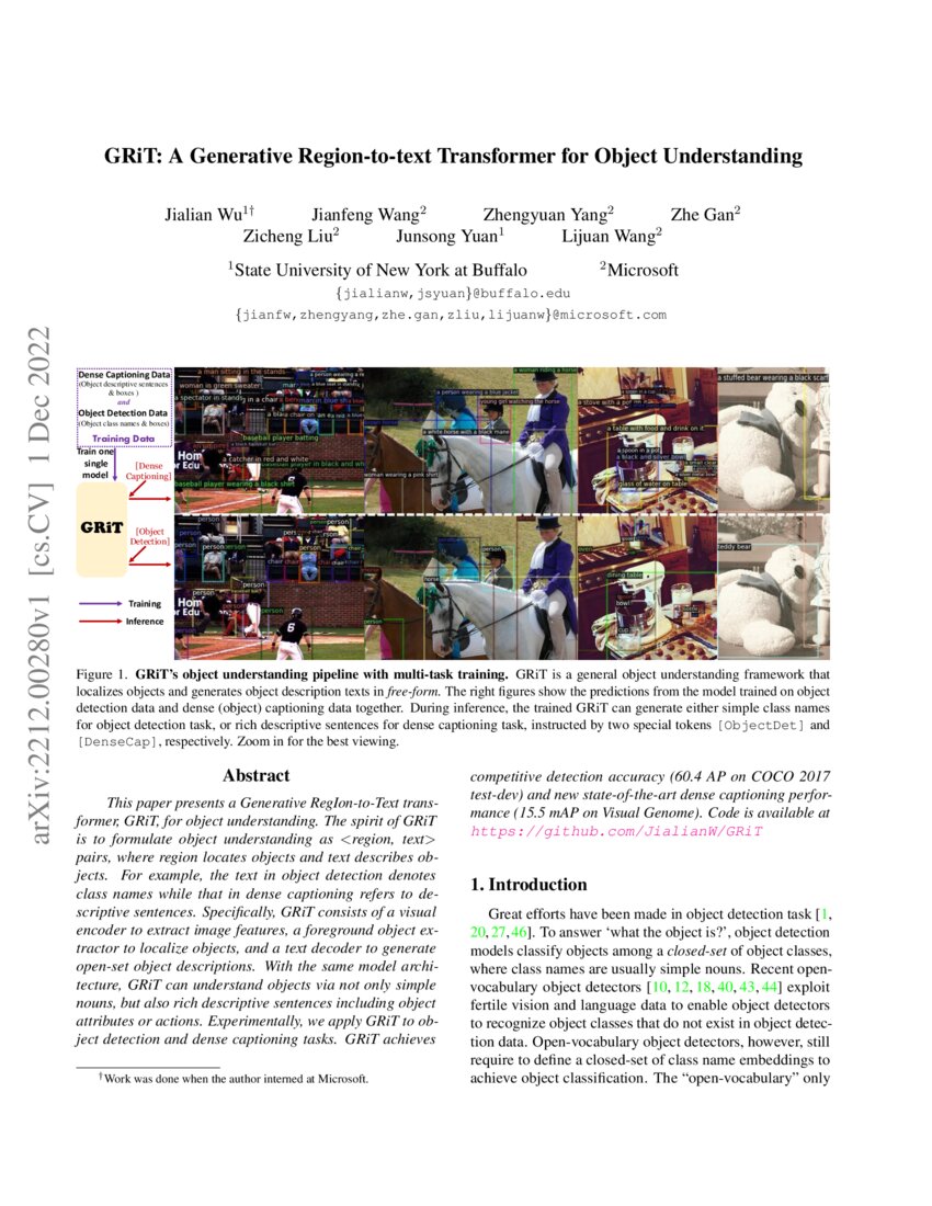 GRiT: A Generative Region-to-text Transformer for Object Understanding | DeepAI