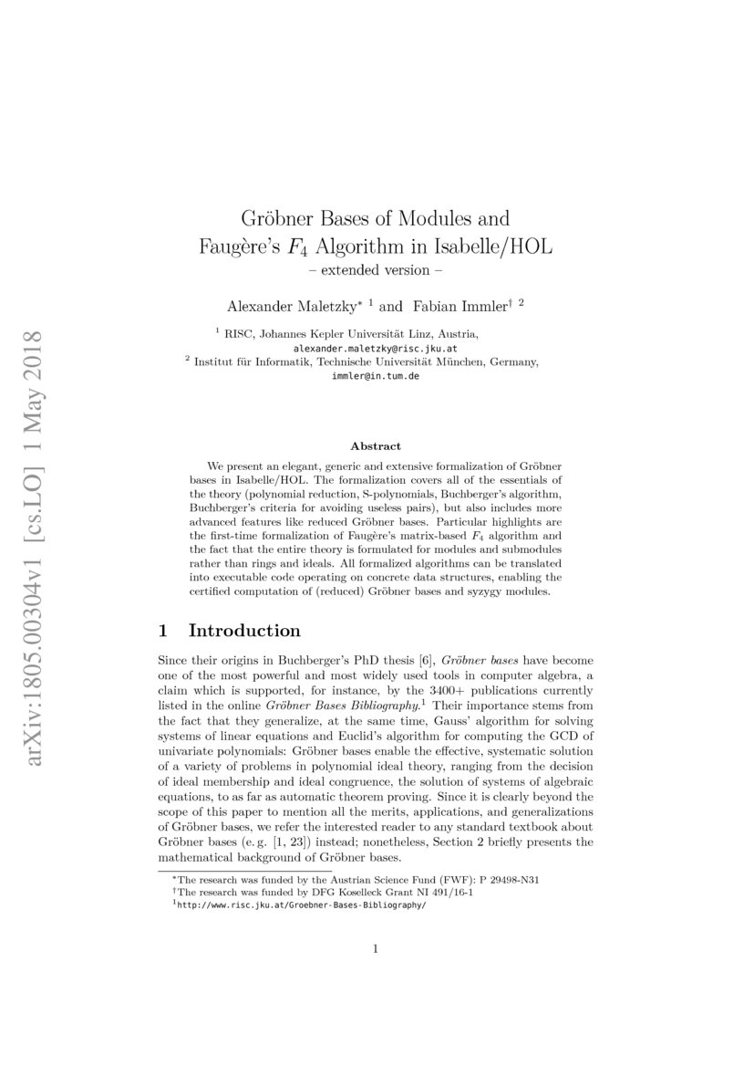 Gröbner Bases of Modules and Faugère's F_4 Algorithm in Isabelle/HOL ...