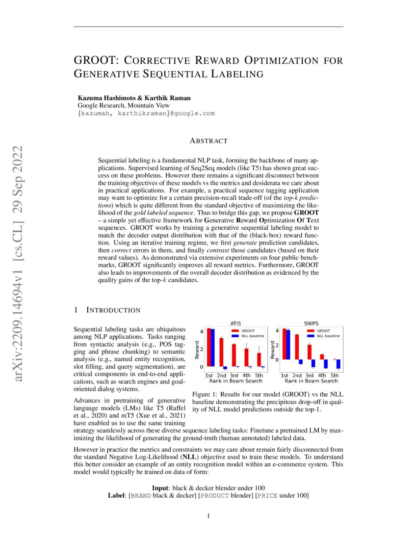 GROOT: Corrective Reward Optimization for Generative Sequential Labeling | DeepAI