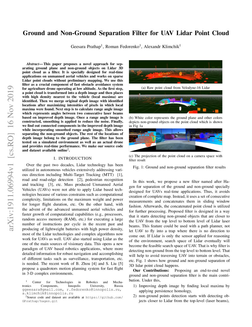 Ground and Non-Ground Separation Filter for UAV Lidar Point Cloud | DeepAI