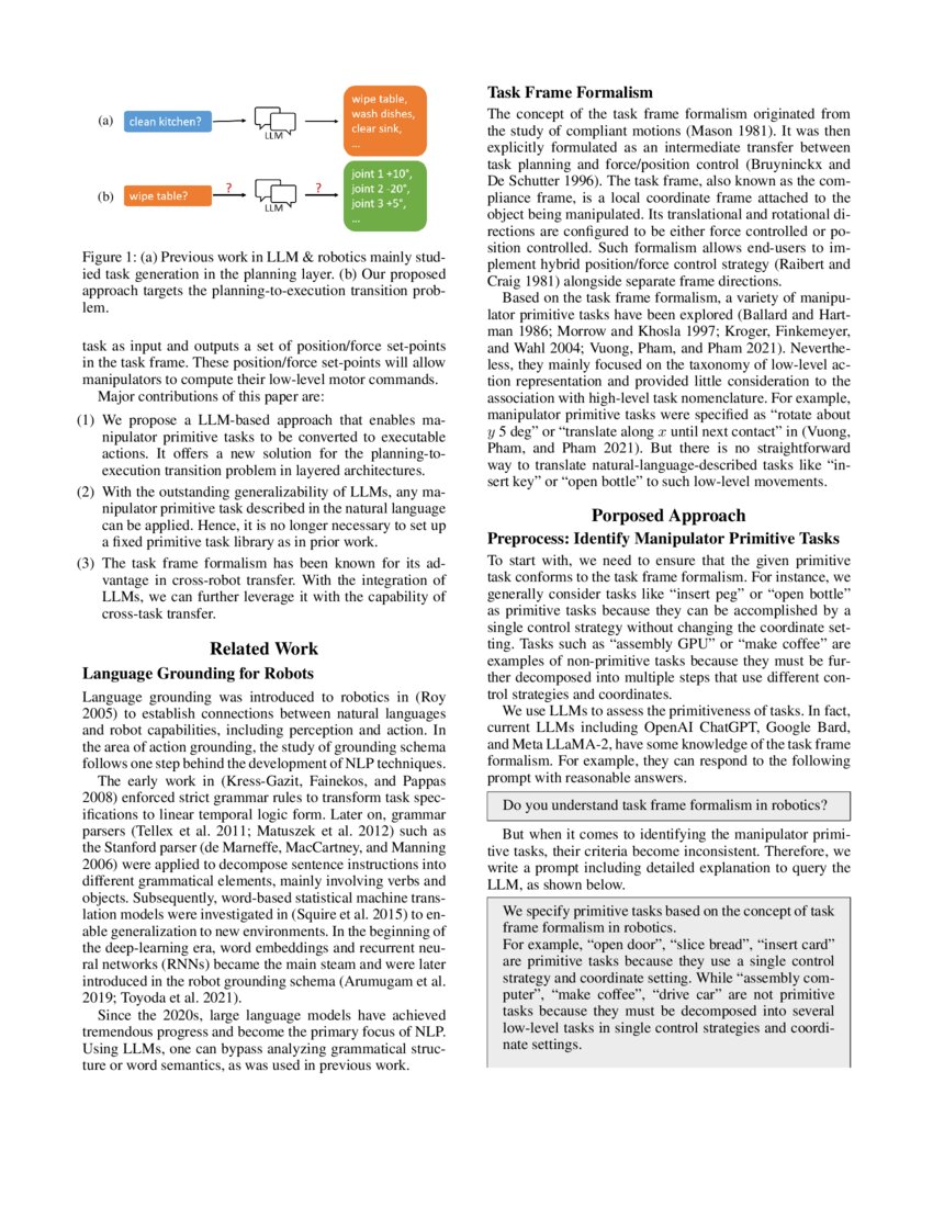 Ground Manipulator Primitive Tasks To Executable Actions Using Large Language Models Deepai