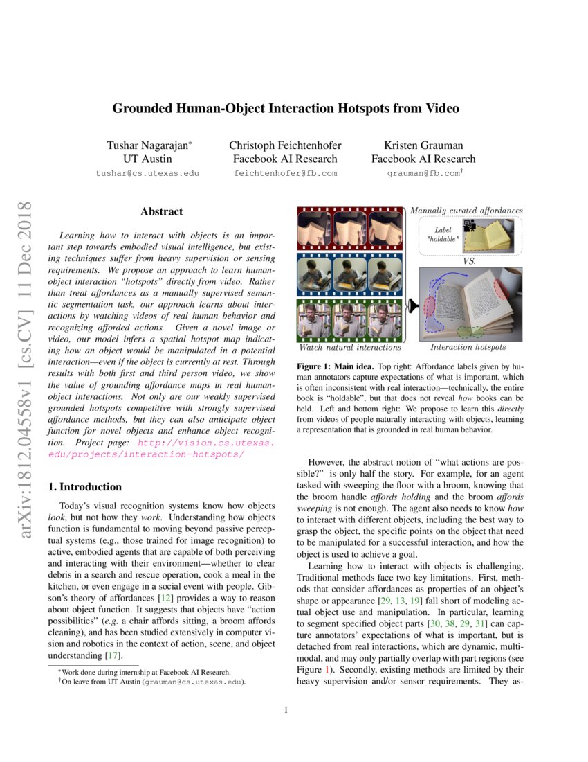 Grounded Human-Object Interaction Hotspots from Video | DeepAI