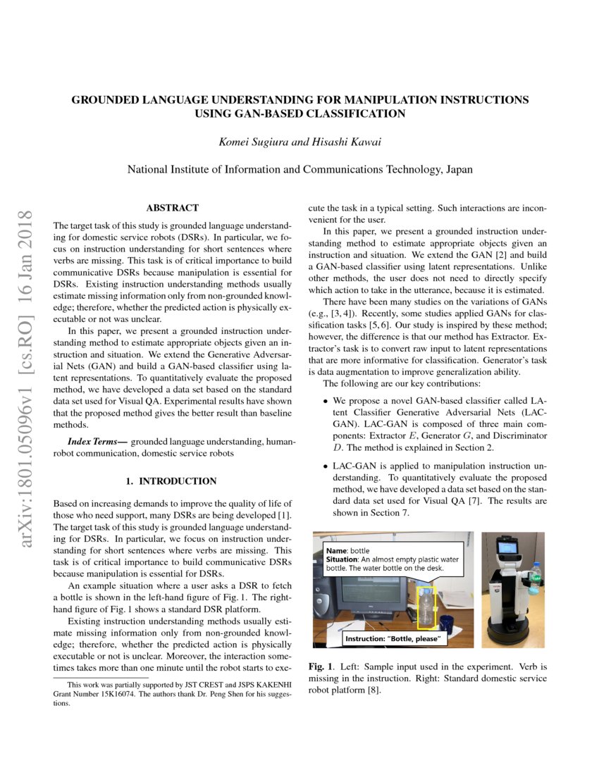 Grounded Language Understanding For Manipulation Instructions Using Gan Based Classification