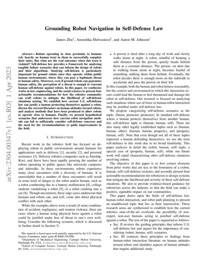 Grounding Robot Navigation in Self-Defense Law | DeepAI
