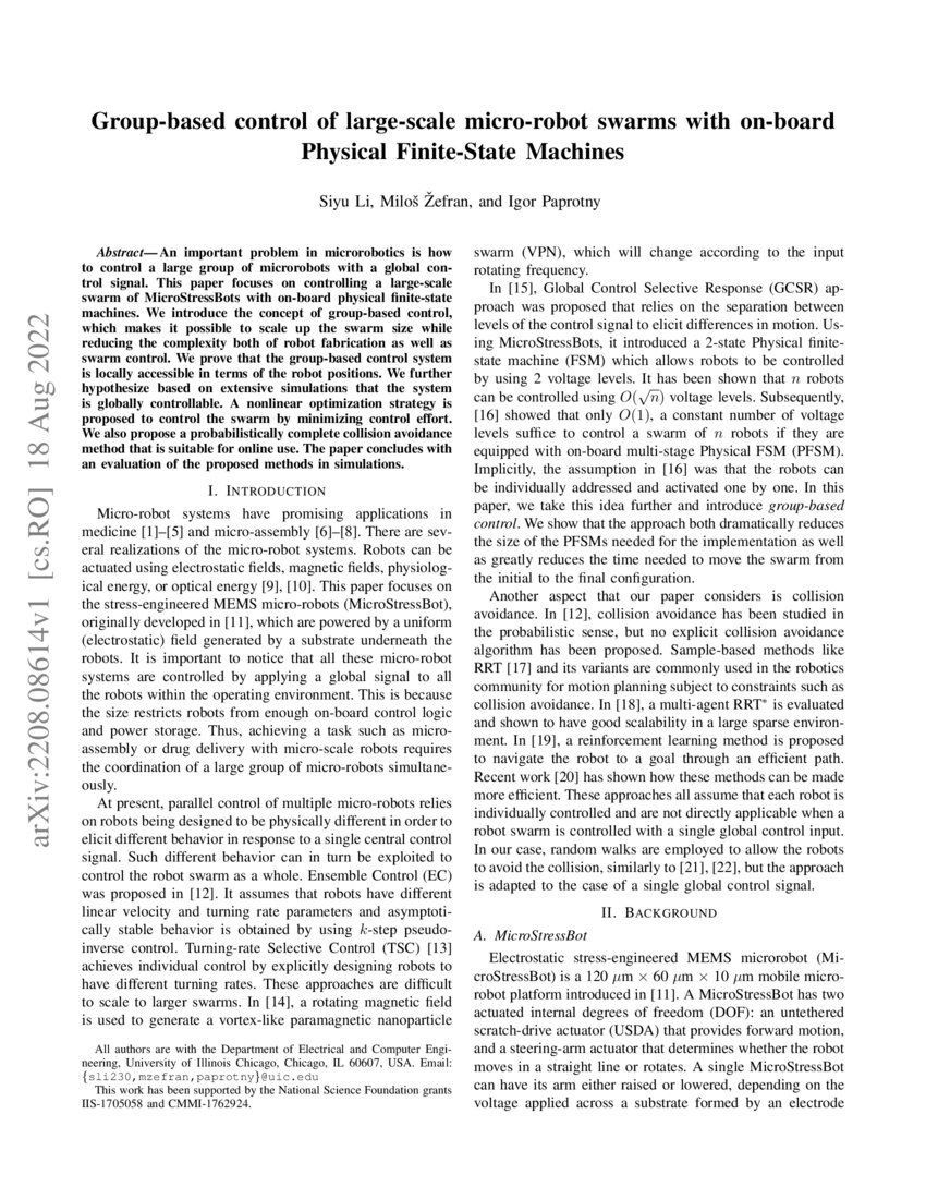 Group Based Control Of Large Scale Micro Robot Swarms With On Board Physical Finite State