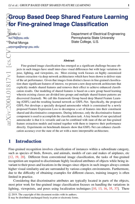 Group Based Deep Shared Feature Learning For Fine Grained Image Classification Deepai