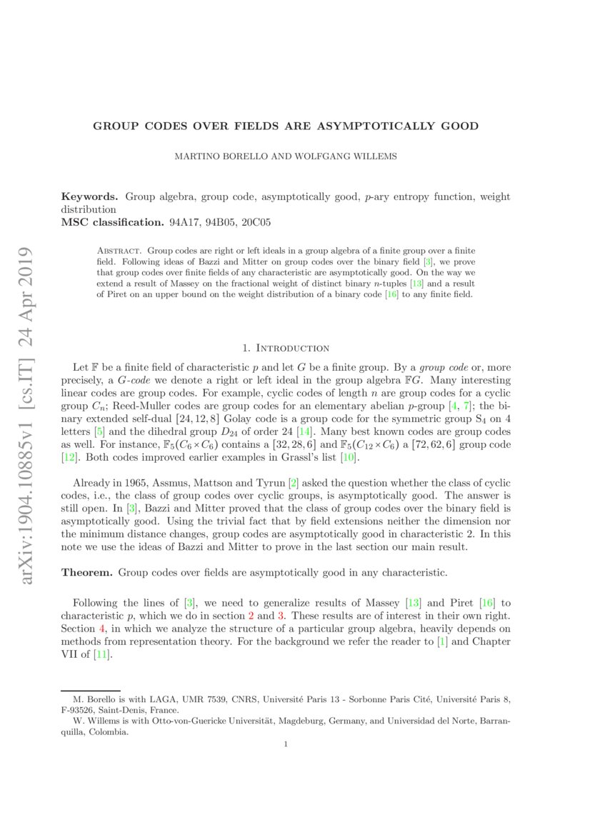 Group codes over fields are asymptotically good | DeepAI