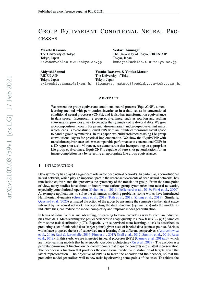Group Equivariant Conditional Neural Processes | DeepAI