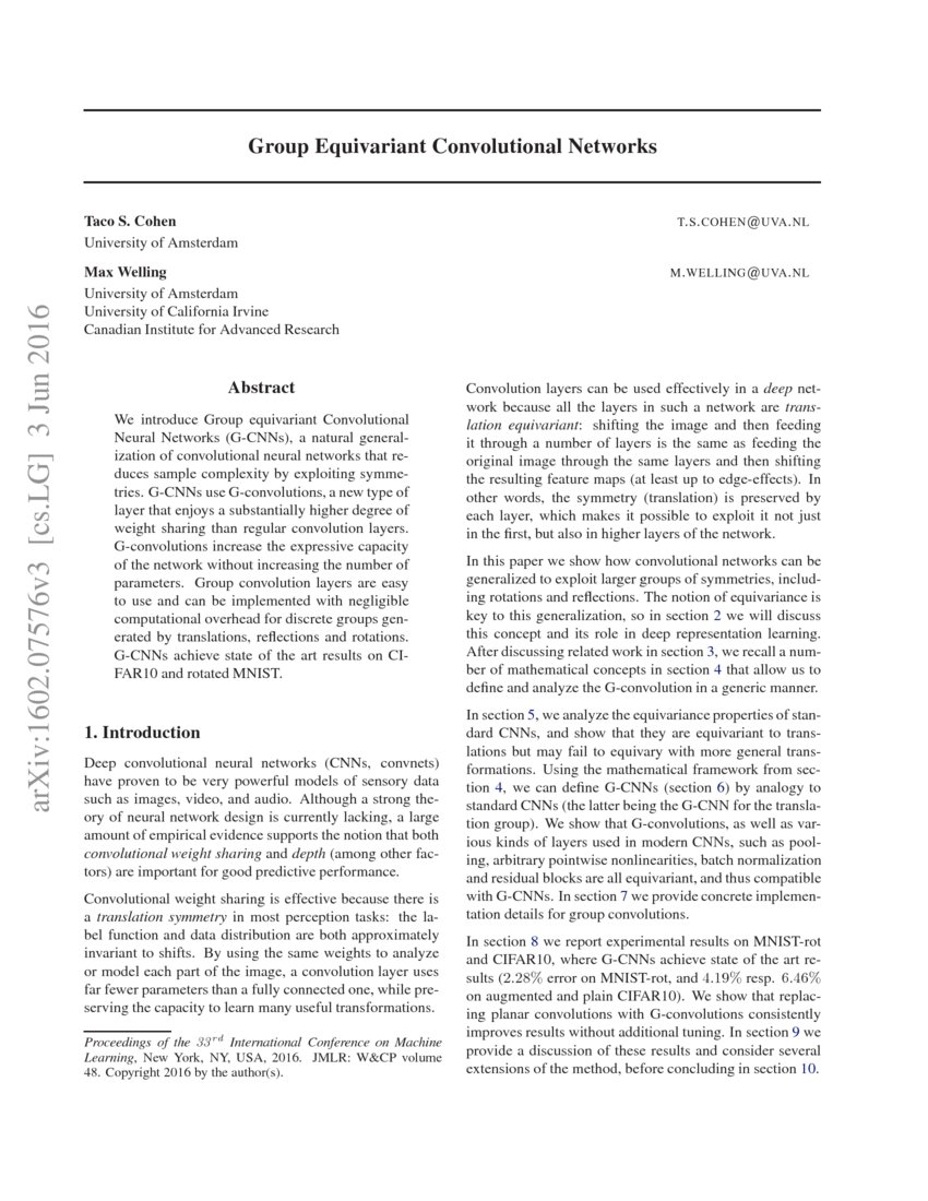 Group Equivariant Convolutional Networks | DeepAI