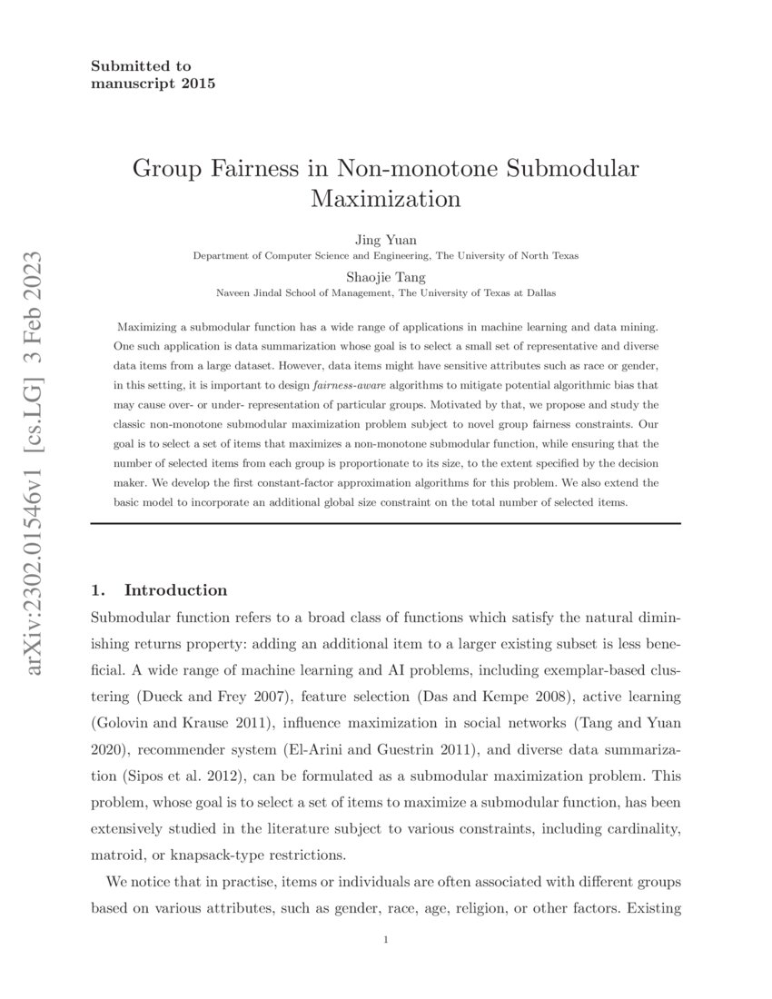 Group Fairness In Non Monotone Submodular Maximization Deepai