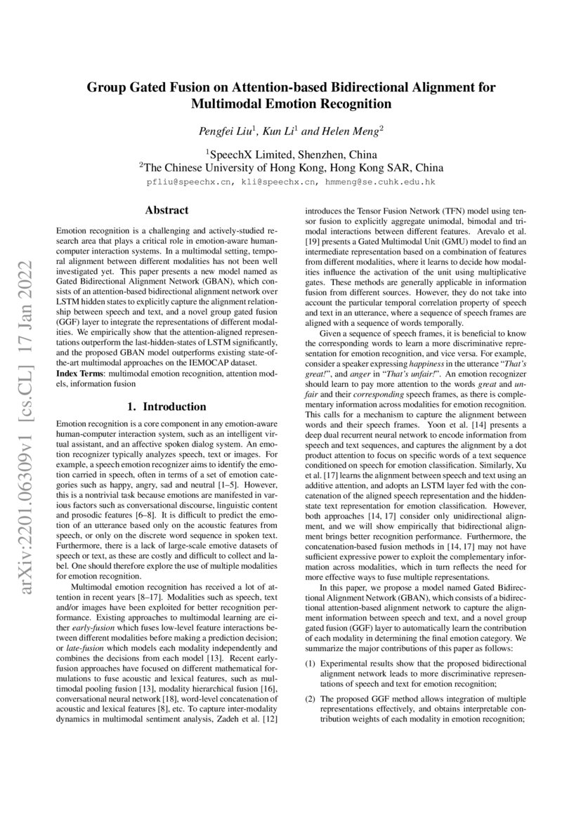 Group Gated Fusion On Attention Based Bidirectional Alignment For Multimodal Emotion Recognition