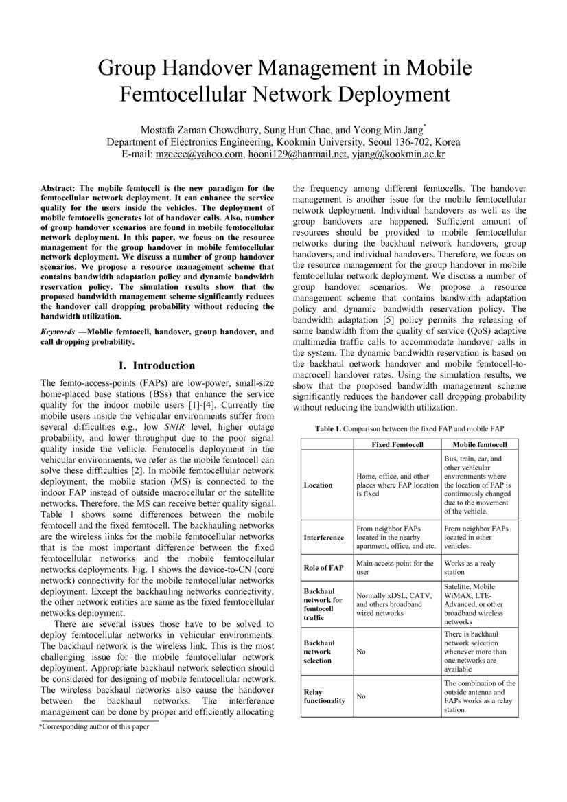 Group Handover Management in Mobile Femtocellular Network Deployment ...