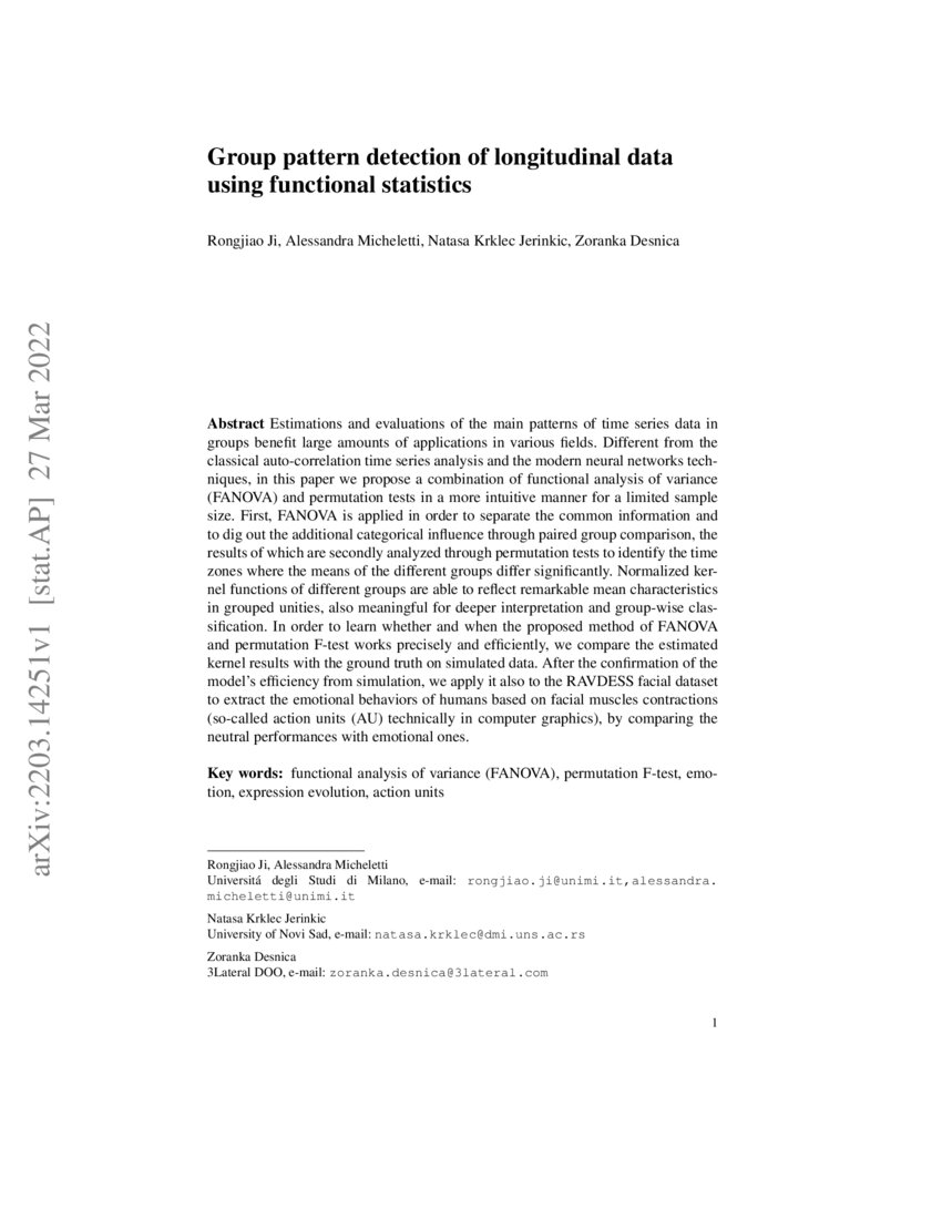 Group pattern detection of longitudinal data using functional statistics | DeepAI