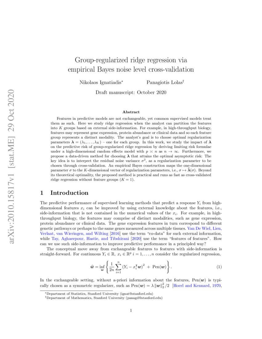Group-regularized ridge regression via empirical Bayes noise level cross-validation | DeepAI